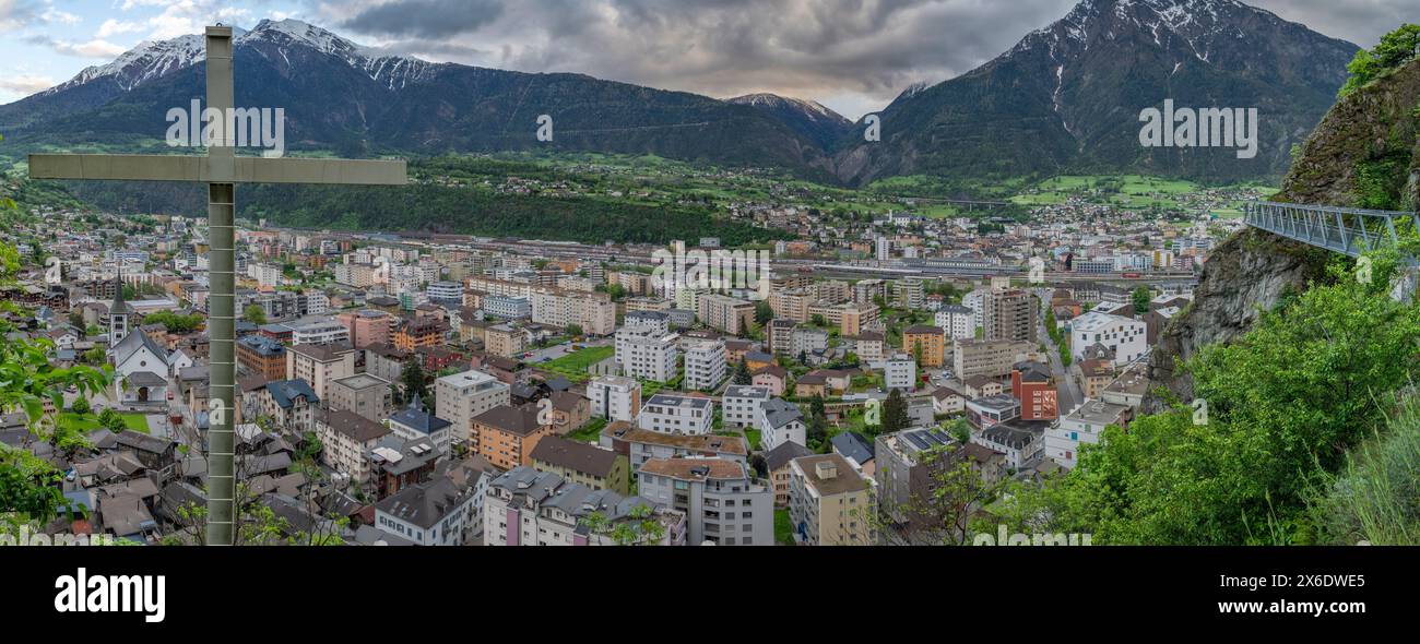 View for Naters part of town in spring cloudy evening in Brig ...