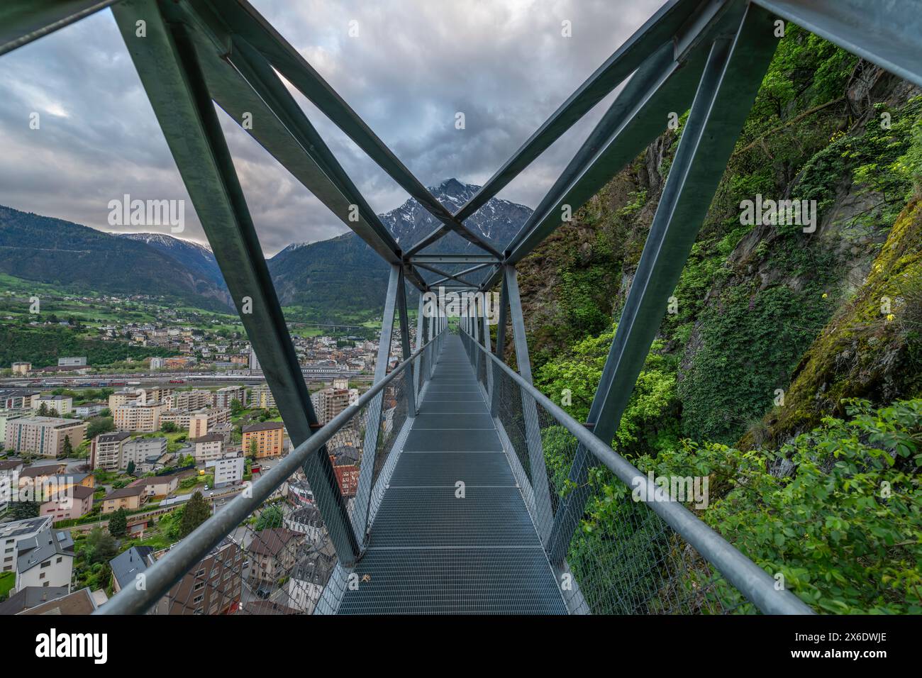 View for Naters part of town in spring cloudy evening in Brig ...