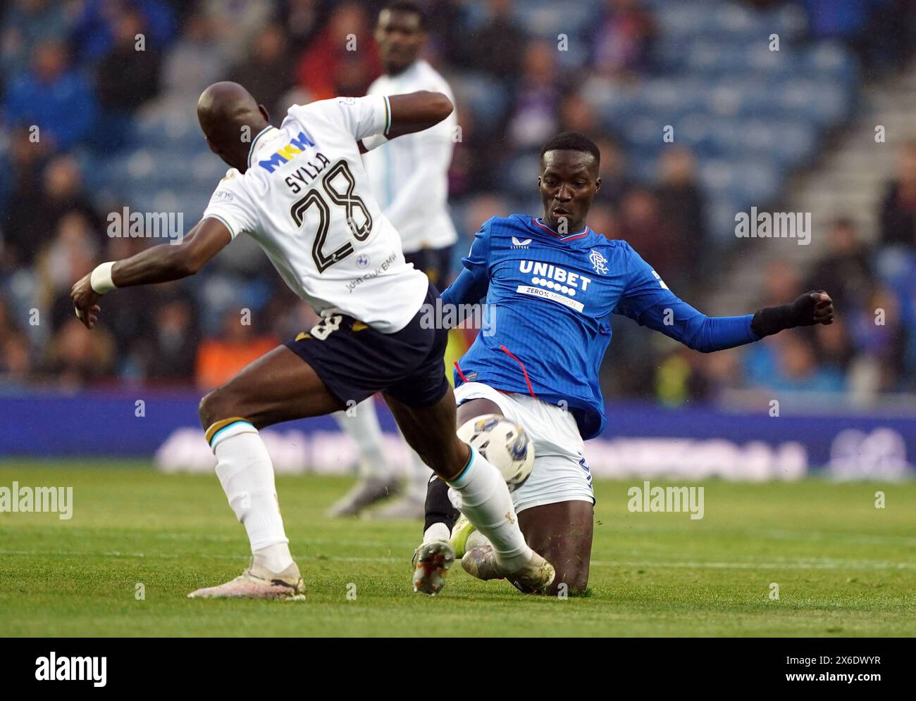Rangers' Mohamed Diomande challenges Dundee's Mohamed Sylla (left ...