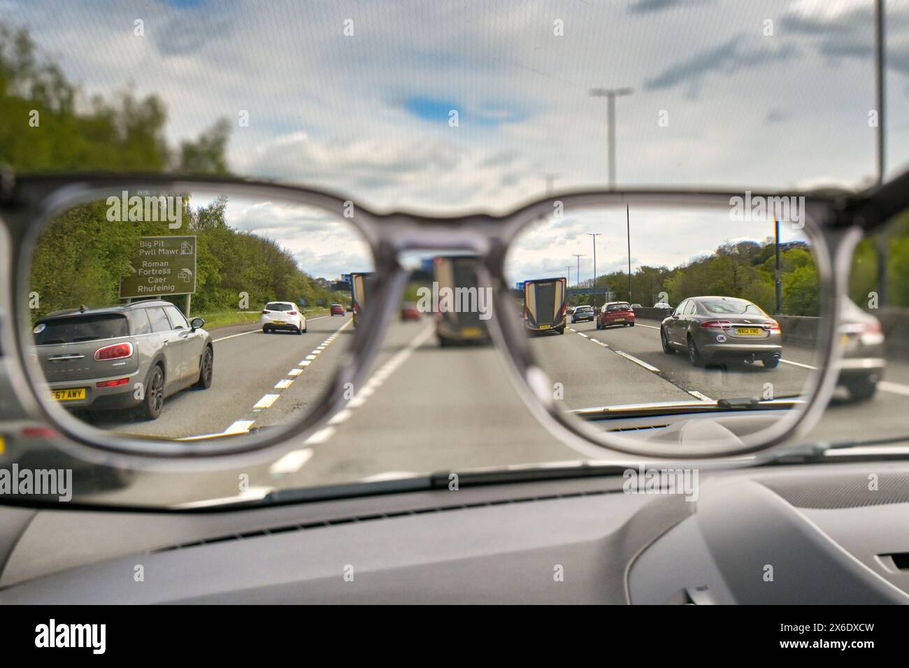 Newport, Wales, UK - 28 April 2024: Driving on a motorway with clear ...