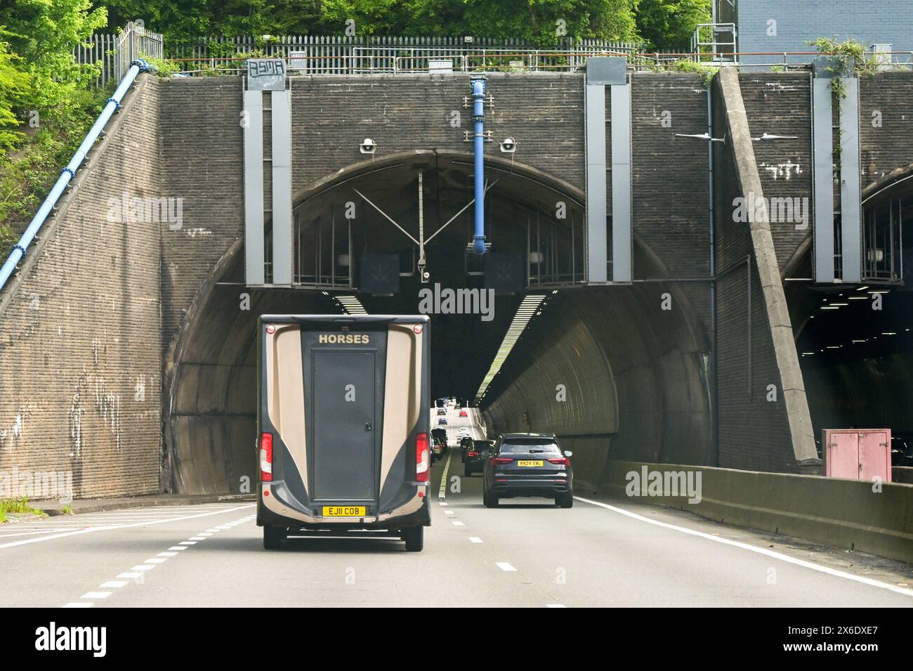 Newport, Wales, UK - 28 April 2024: Traffic entering the Brynglas ...