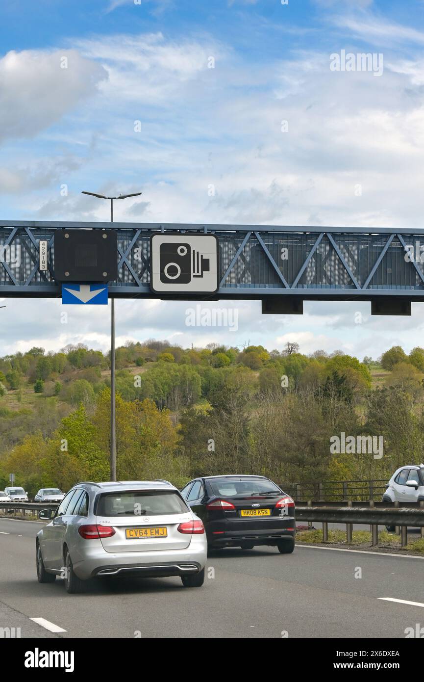 Newport, Wales, UK - 28 April 2024: Speed camera symbol on a sign at ...