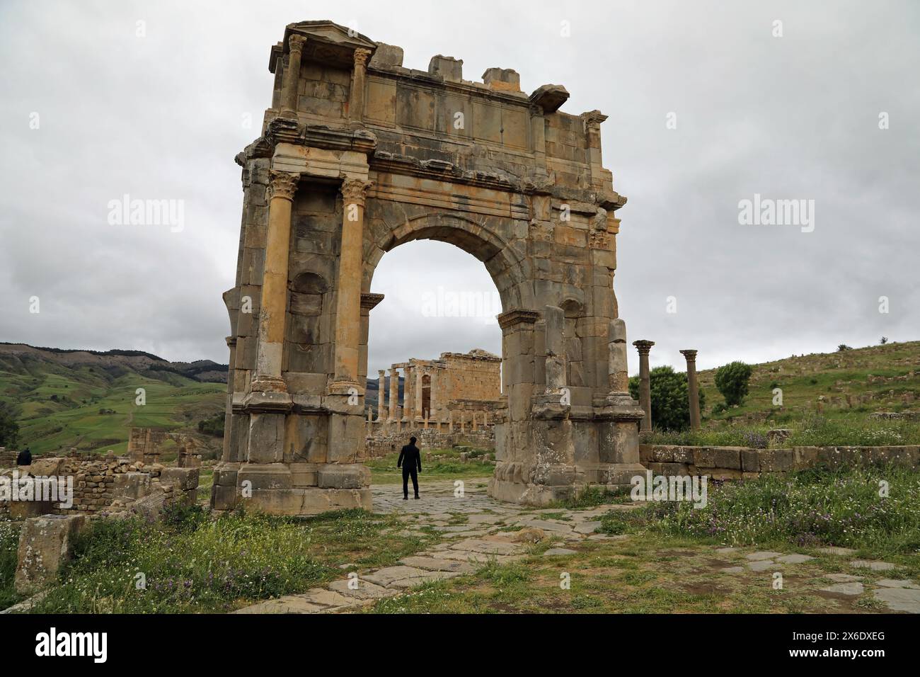 Tourist under the Arch of Caracalla looking towards the Temple of the ...