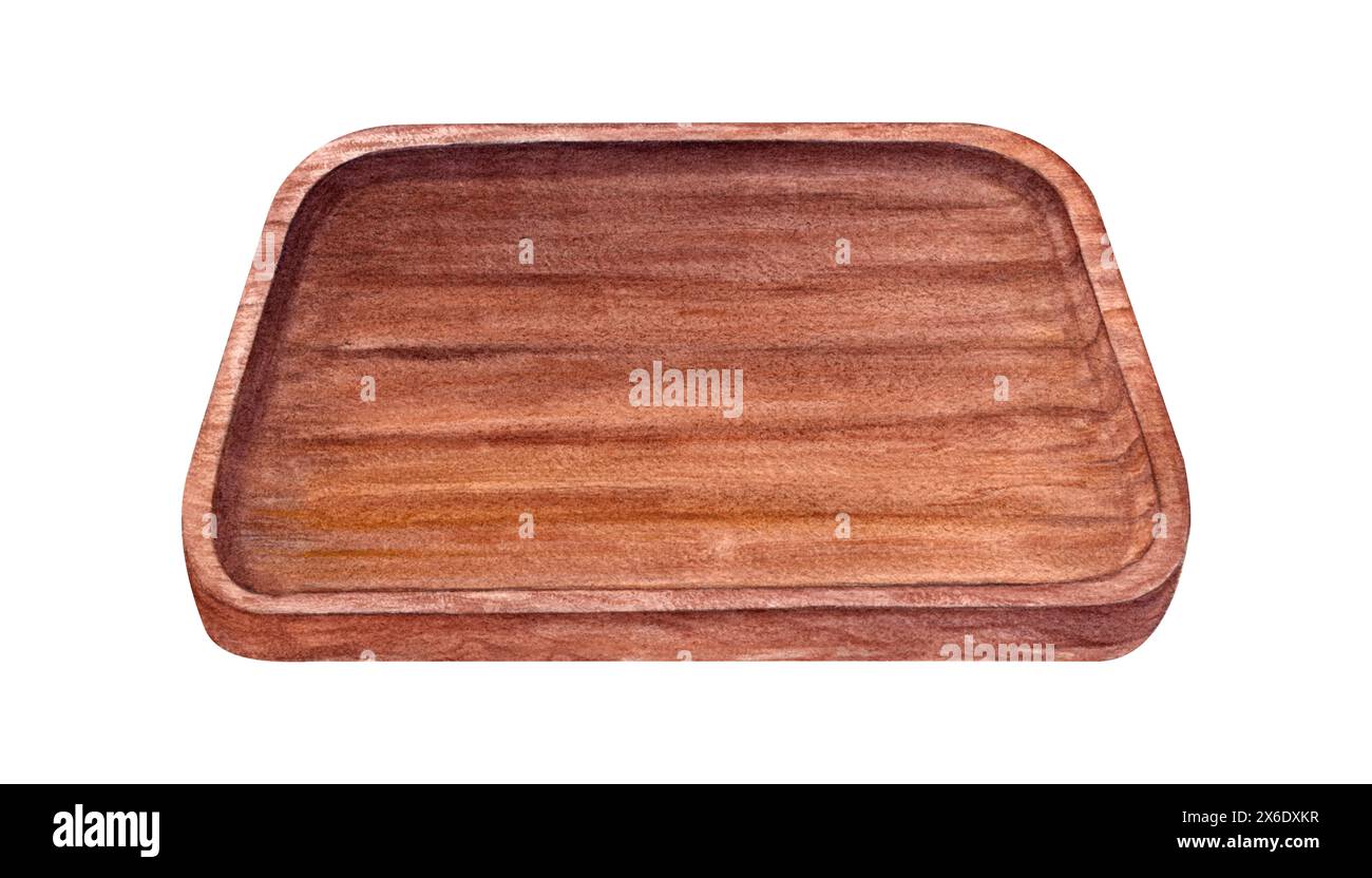 Wood tray for carrying food and serving breakfast. Brown texture ...
