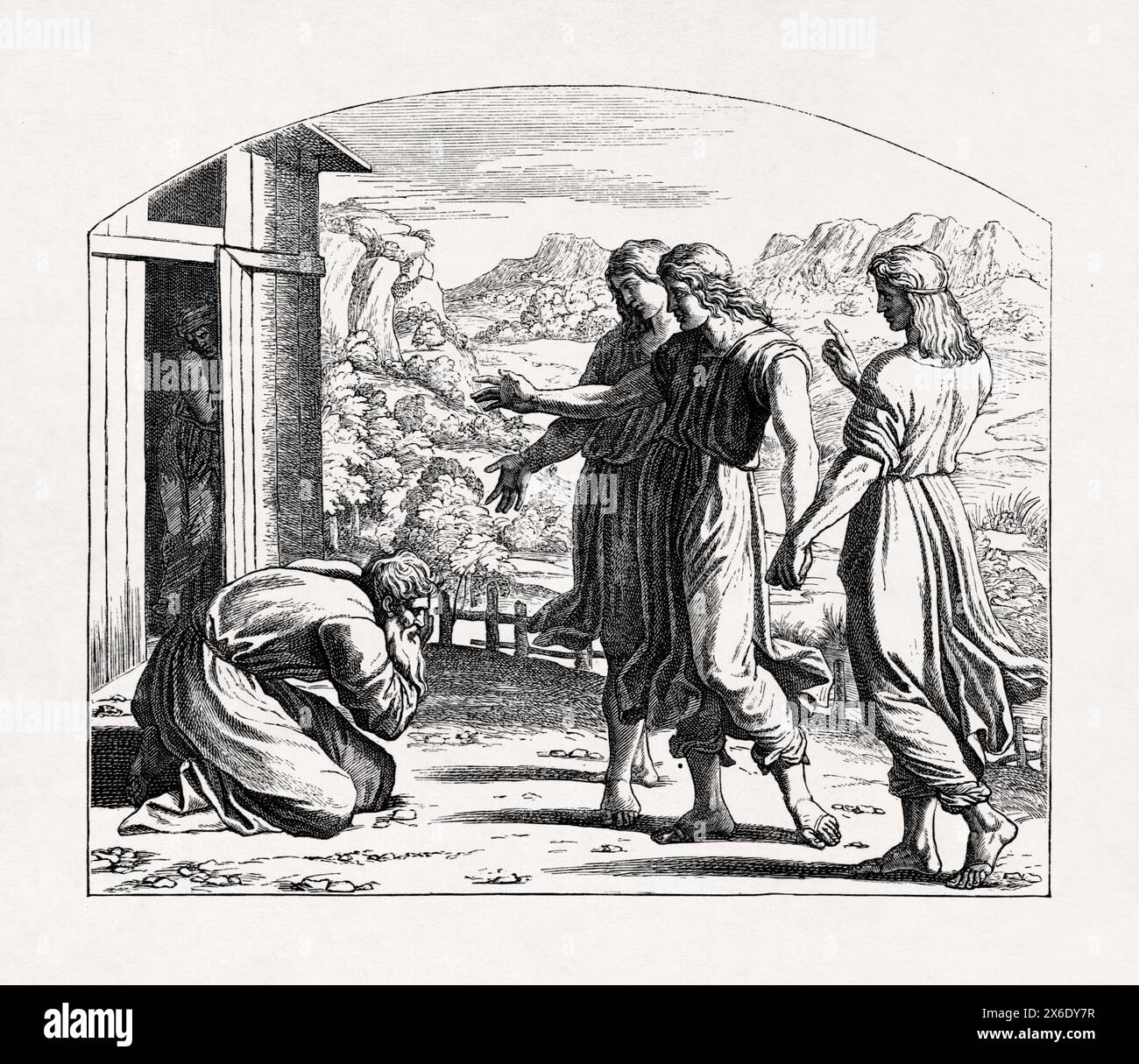 Fresco by Raphael representing 3 angels announcing to Abraham the ...