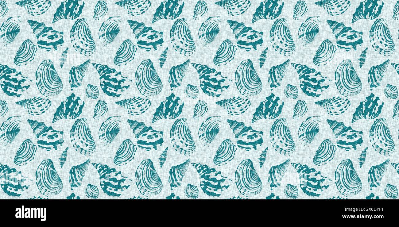 Teal turquoise blue white shell motif with linen seamless batik border ...
