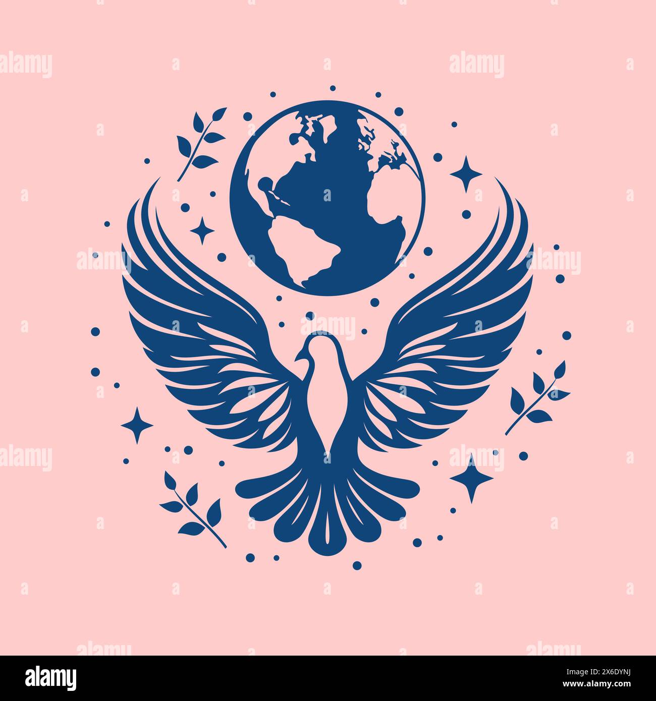 Dove of peace with outstretched wings and Earth globe above it, vector ...