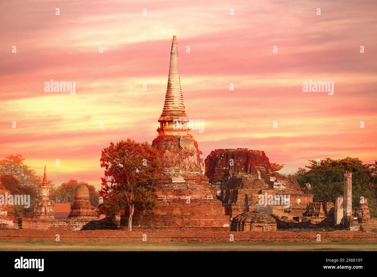 Ruins of Buddhist ancient shikhara, dagoba, stupa in southern Thailand ...