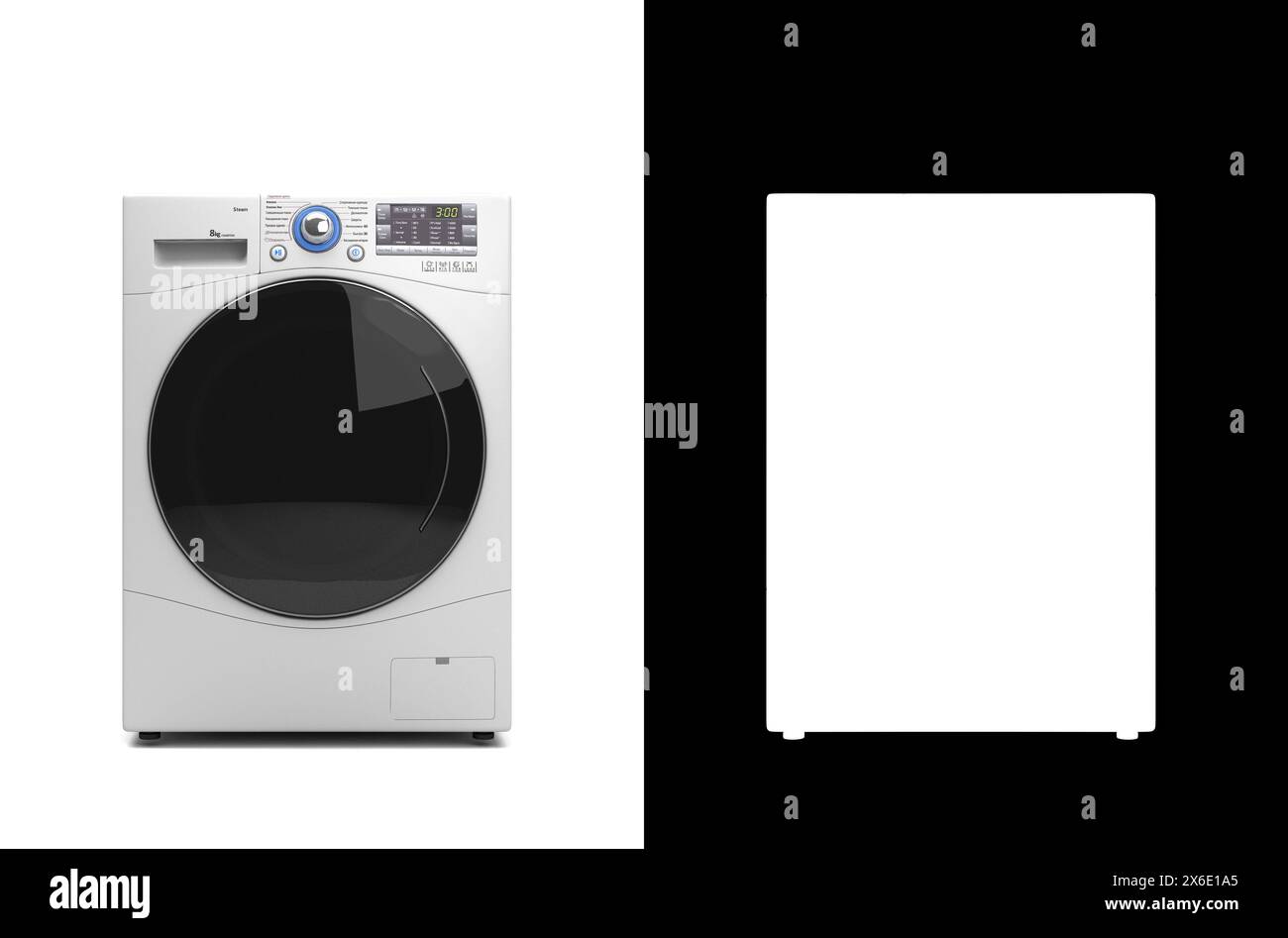 New Washing machine front view 3D render on white with alpha Stock ...
