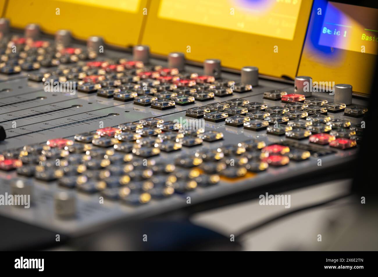 Detailed view of professional audio mixing console in recording studio ...