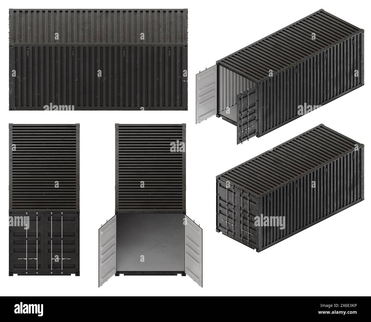 3d render illustration of a set of cargo containers in multiple ...
