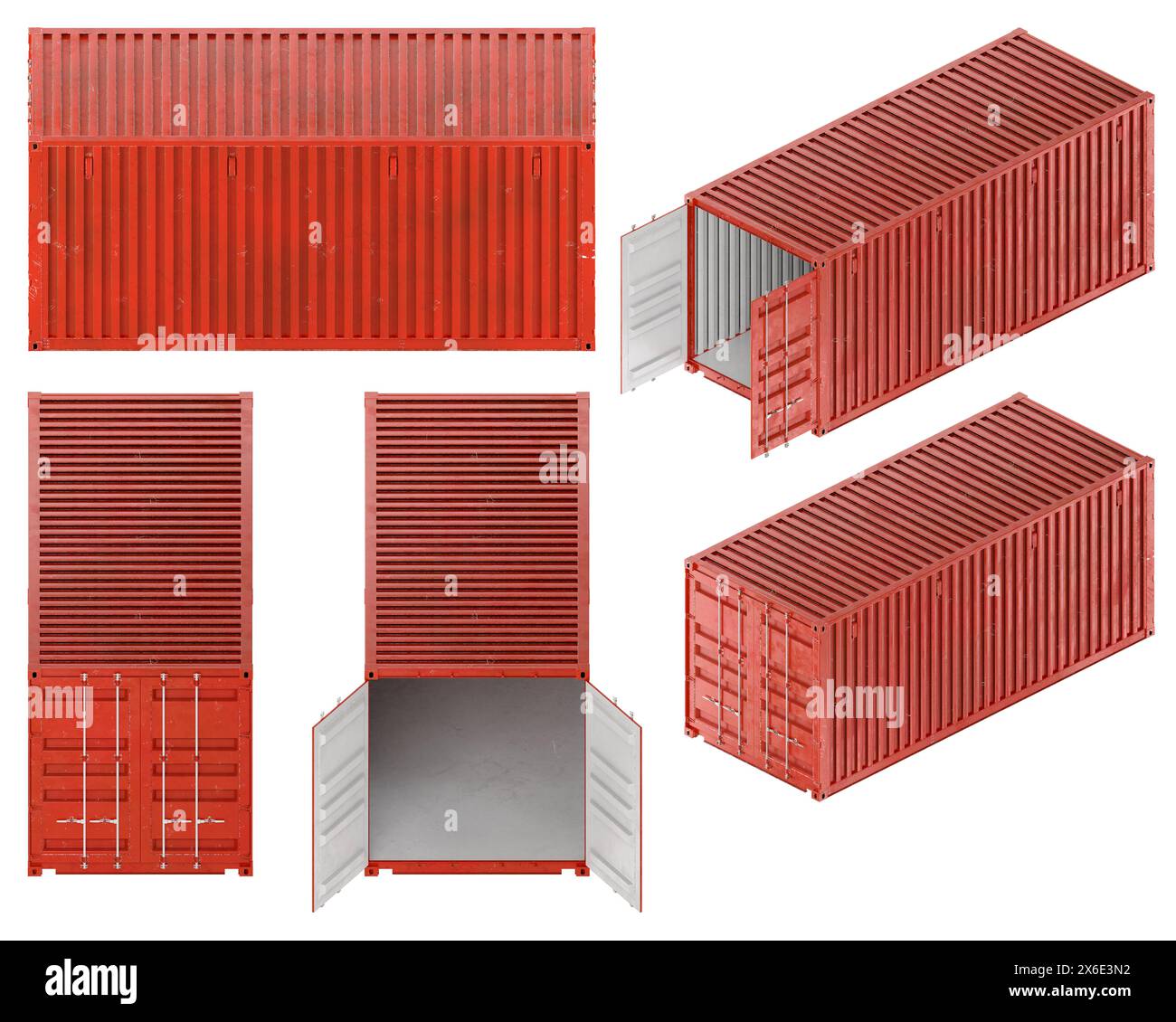 3d render illustration of a set of cargo containers in multiple ...