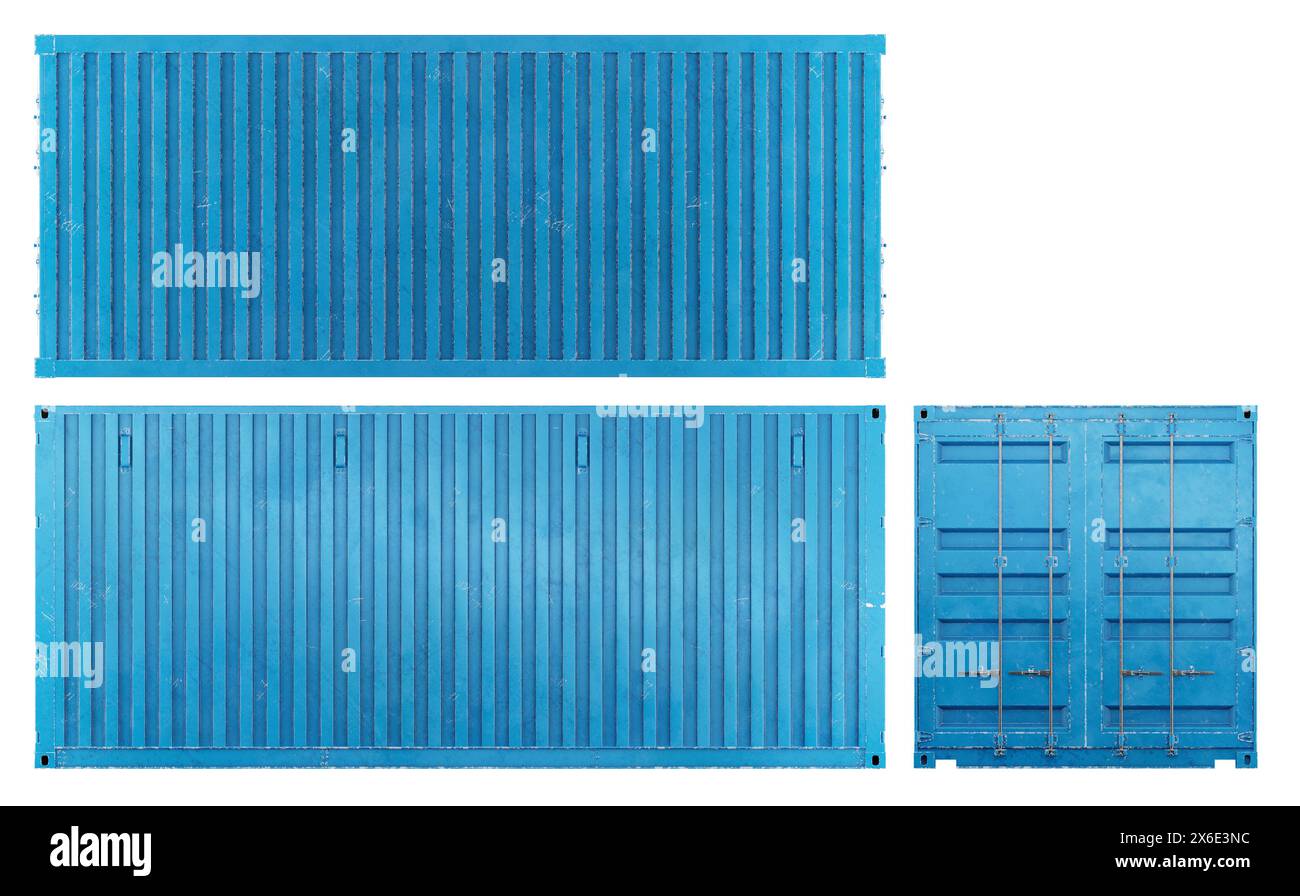 3d render illustration of a set of cargo containers in multiple ...