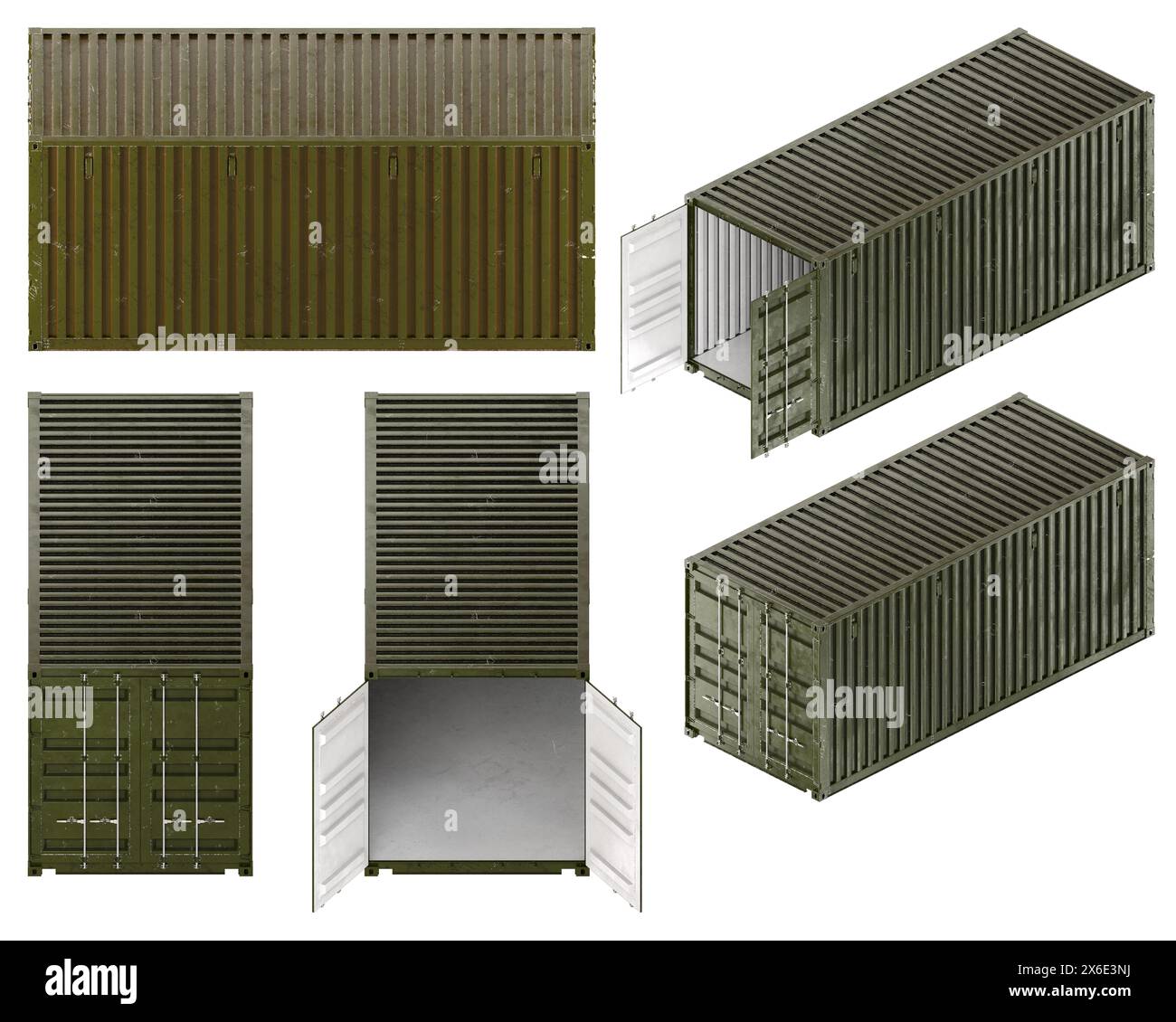 3d render illustration of a set of cargo containers in multiple ...