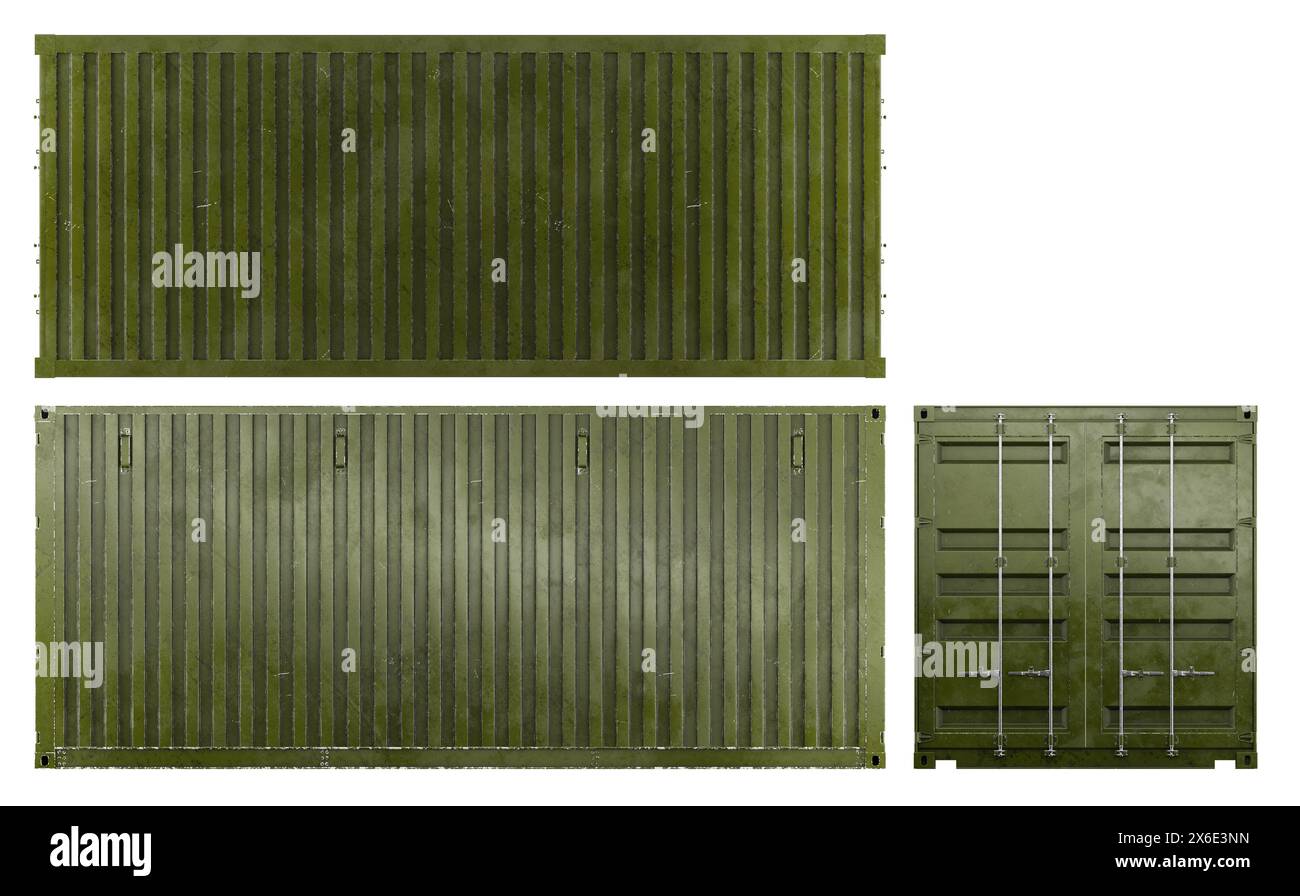 3d render illustration of a set of cargo containers in multiple ...