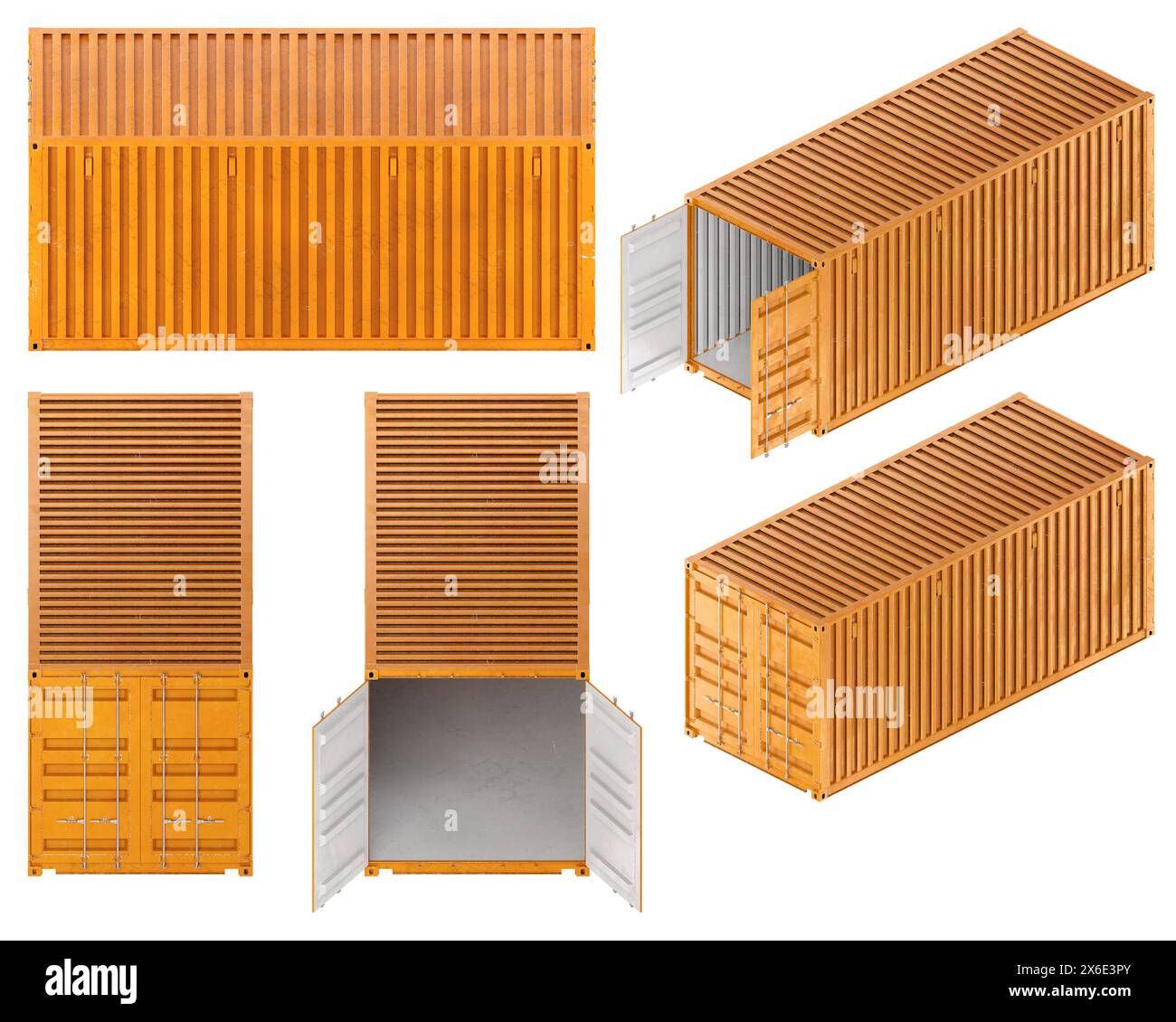 3d render illustration of a set of cargo containers in multiple ...