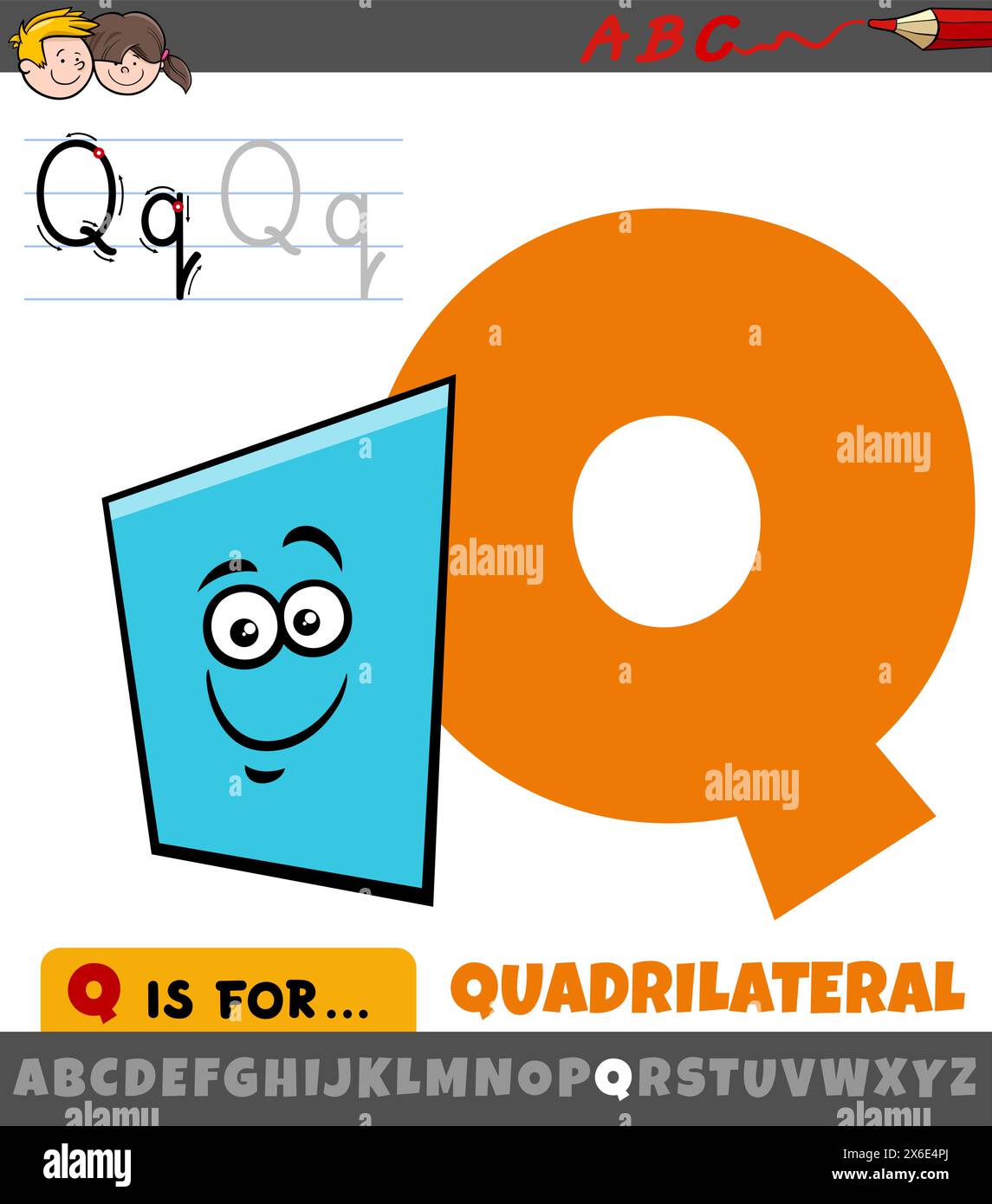 Educational cartoon illustration of letter Q from alphabet with ...