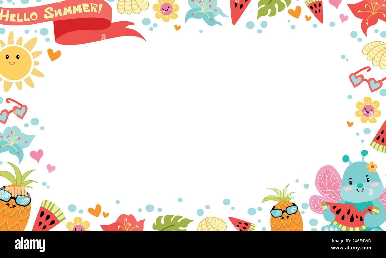 Summer cute frame with butterfly. Hello Summer concept design, abstract ...