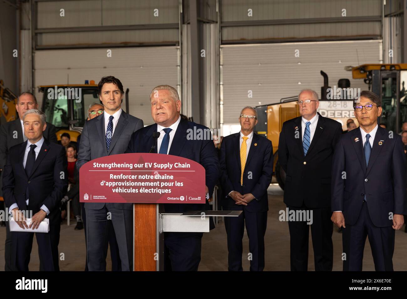 Ontario Premier Doug Ford, talks as Prime Minister Justin Trudeau and the President of Japan's ...