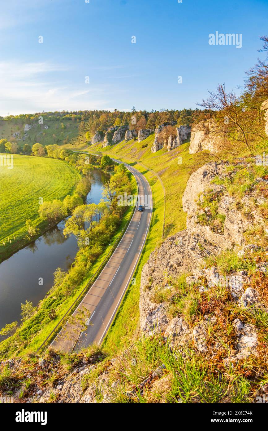 Solnhofen: river Altmühl Valley, Jura nature reserve dry slope with the ...