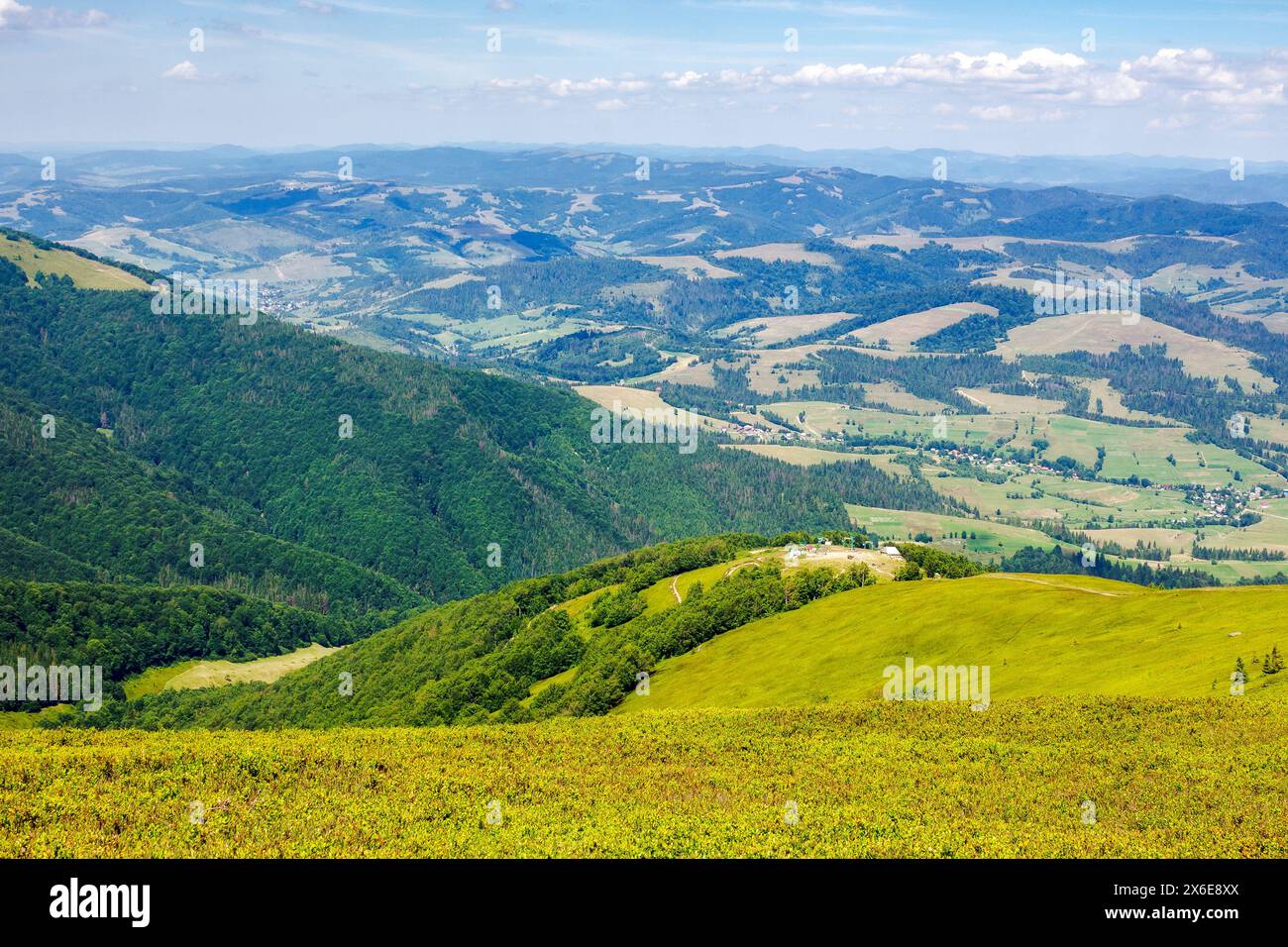 carpathian mountain landscape of ukraine in summer. rural valley of ...