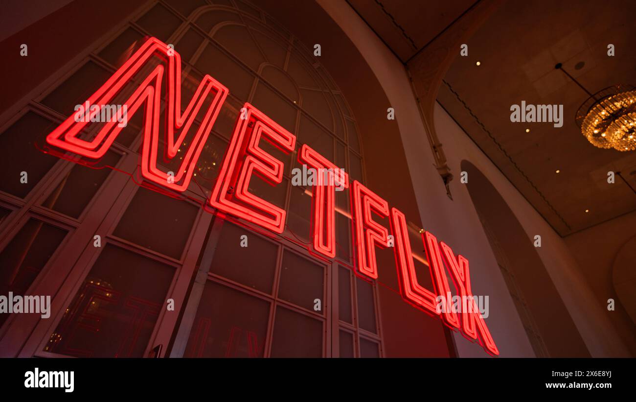 Cologne, Germany. 14th May, 2024. The word "Netflix" shines brightly at ...