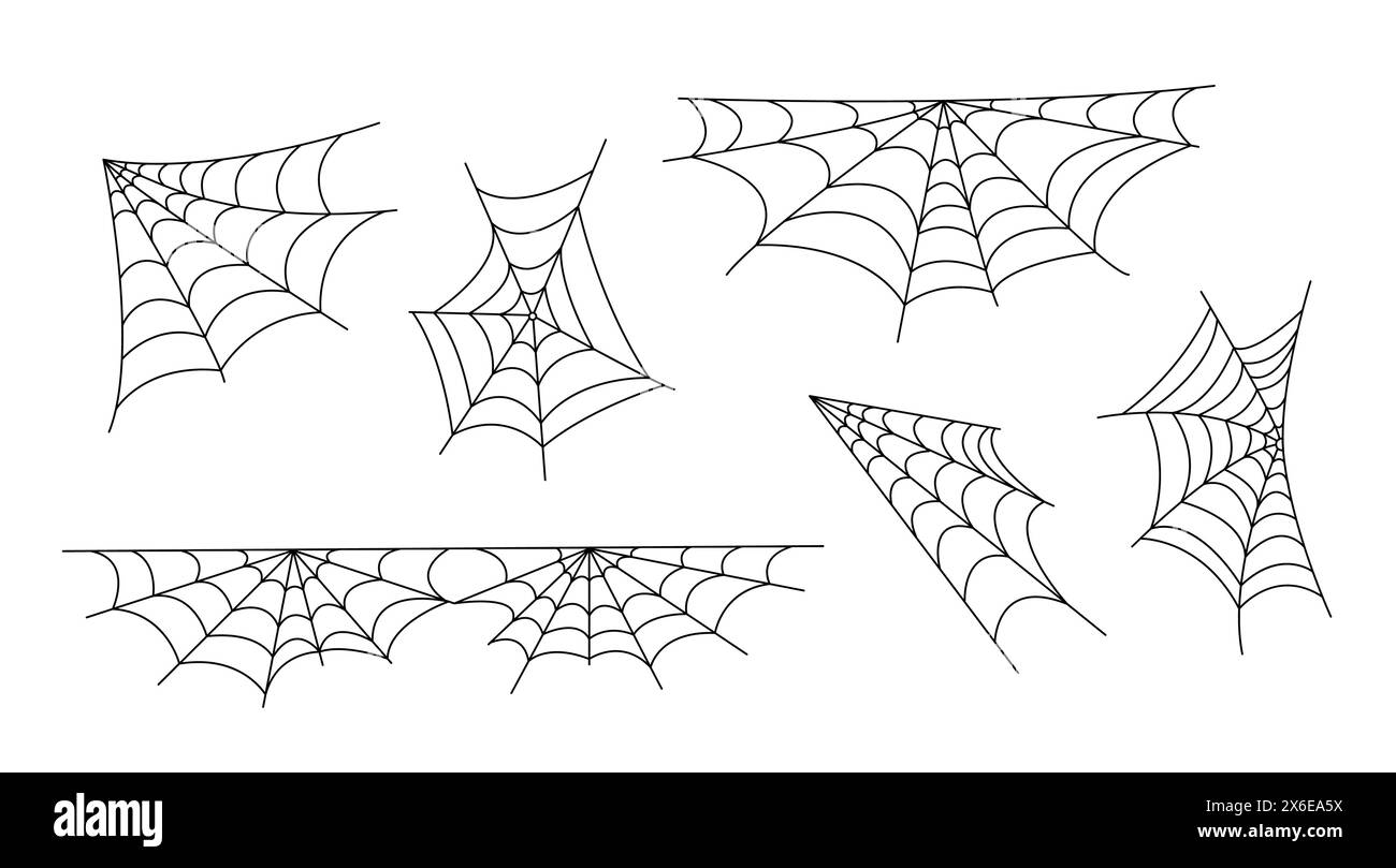 Spider webs set simple hand drawn vector outline illustration of doodle ...