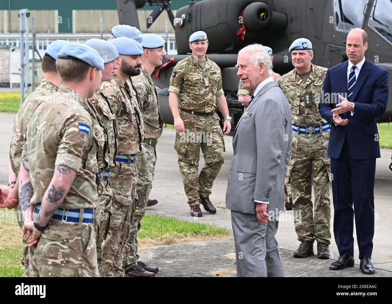 Middle Wallop, England. UK. 13 May, 2024. King Charles III chats to ...