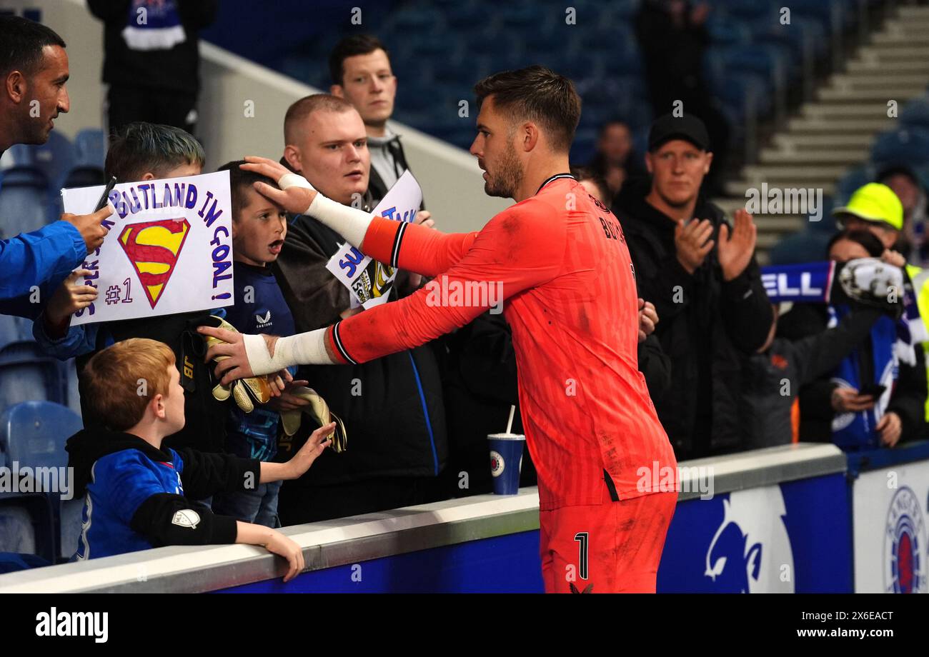 Rangers goalkeeper Jack Butland with fans following the cinch ...