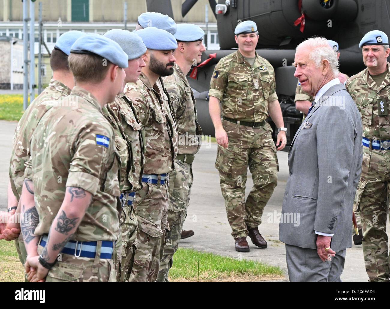 Middle Wallop, England. UK. 13 May, 2024. King Charles III chats to ...