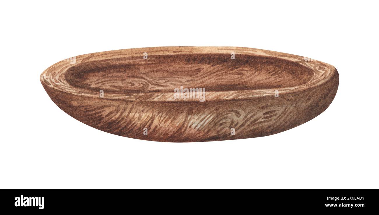 Wooden plate drawing. Watercolor hand drawn illustration isolated on ...