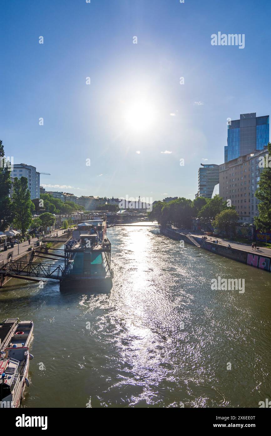 Vienna: river Donaukanal, boat Badeschiff in 01. Old Town, Wien ...