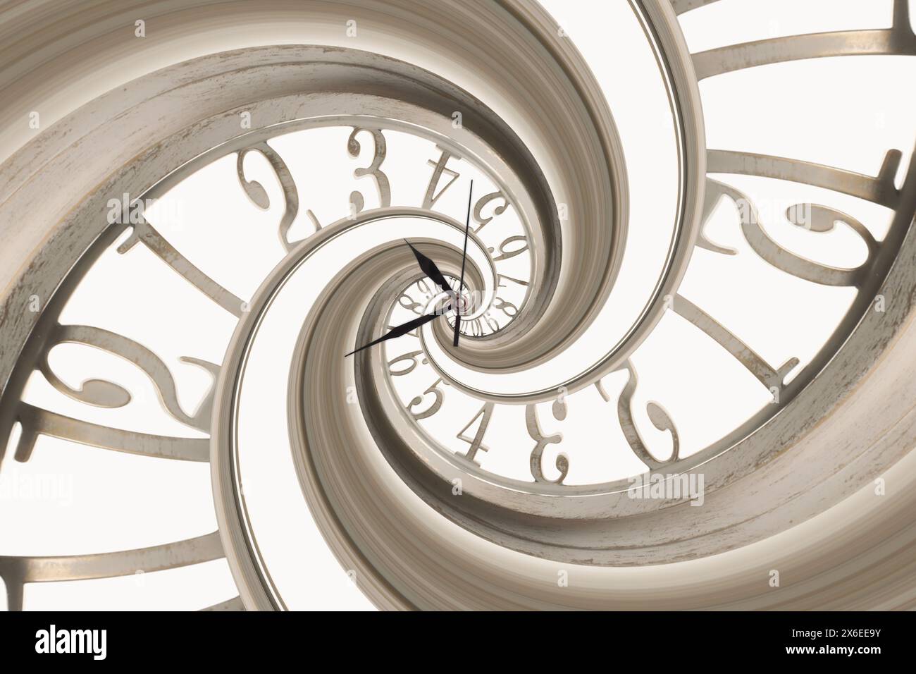 Infinity and other time related concepts. White clock face twisted in ...