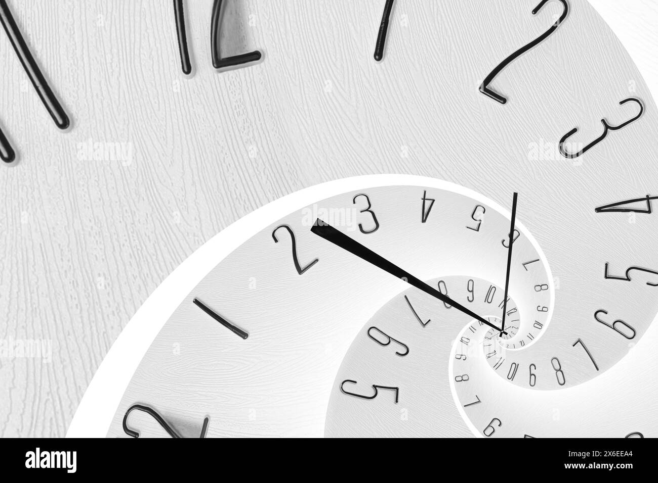 Infinity and other time related concepts. White clock face twisted in ...