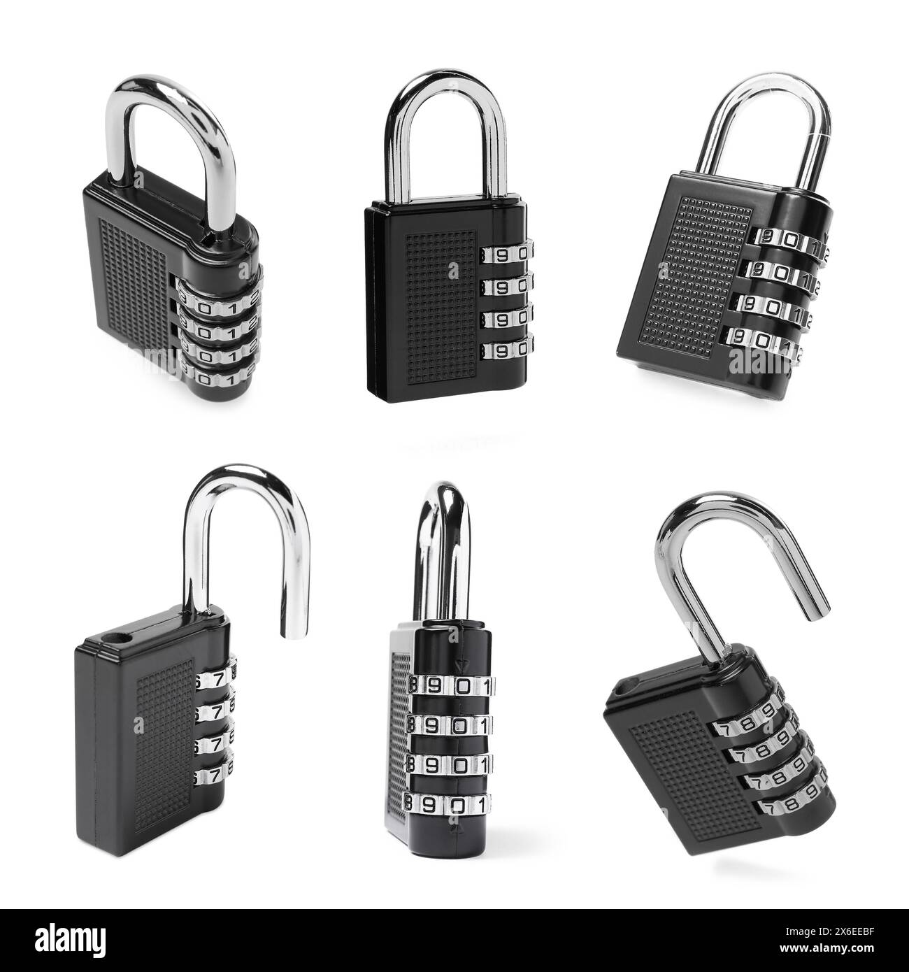 Steel combination padlock isolated on white, different sides. Set Stock ...