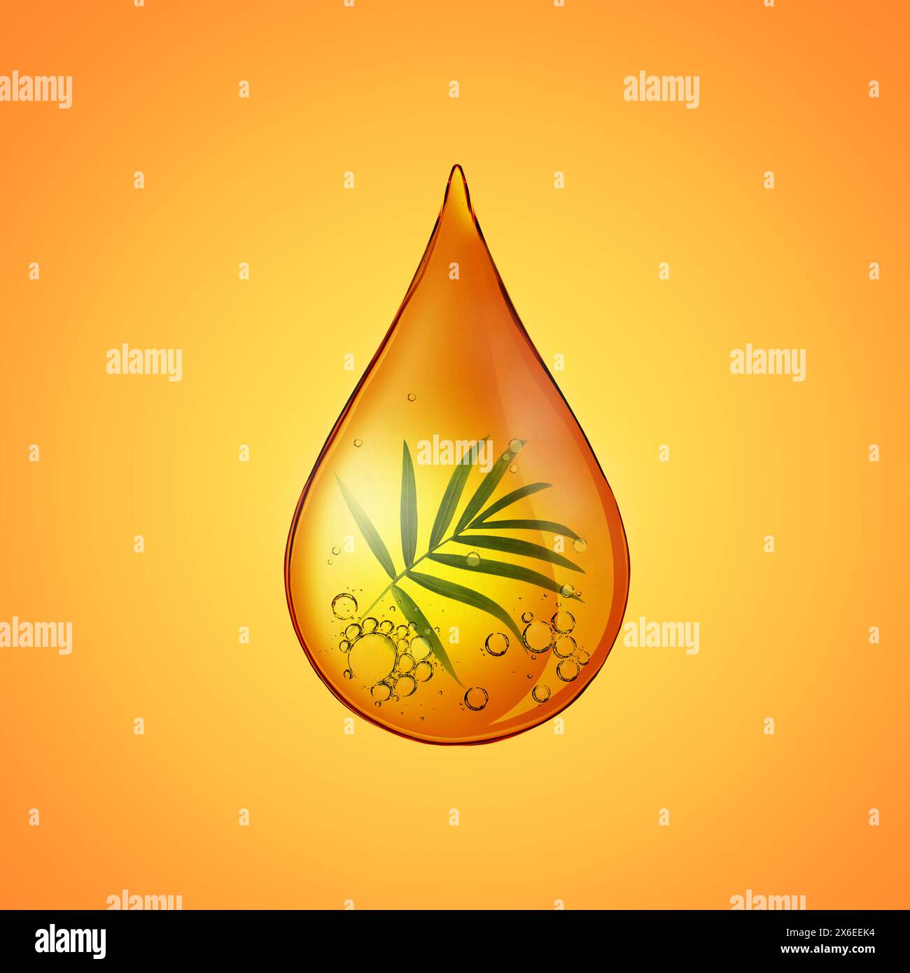 Cooking oil drop with palm leaf on golden background Stock Photo - Alamy