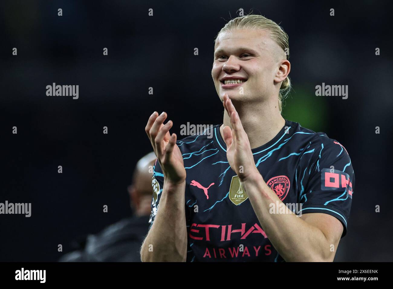 Erling Haaland of Manchester City is all smiles as he applauds the ...