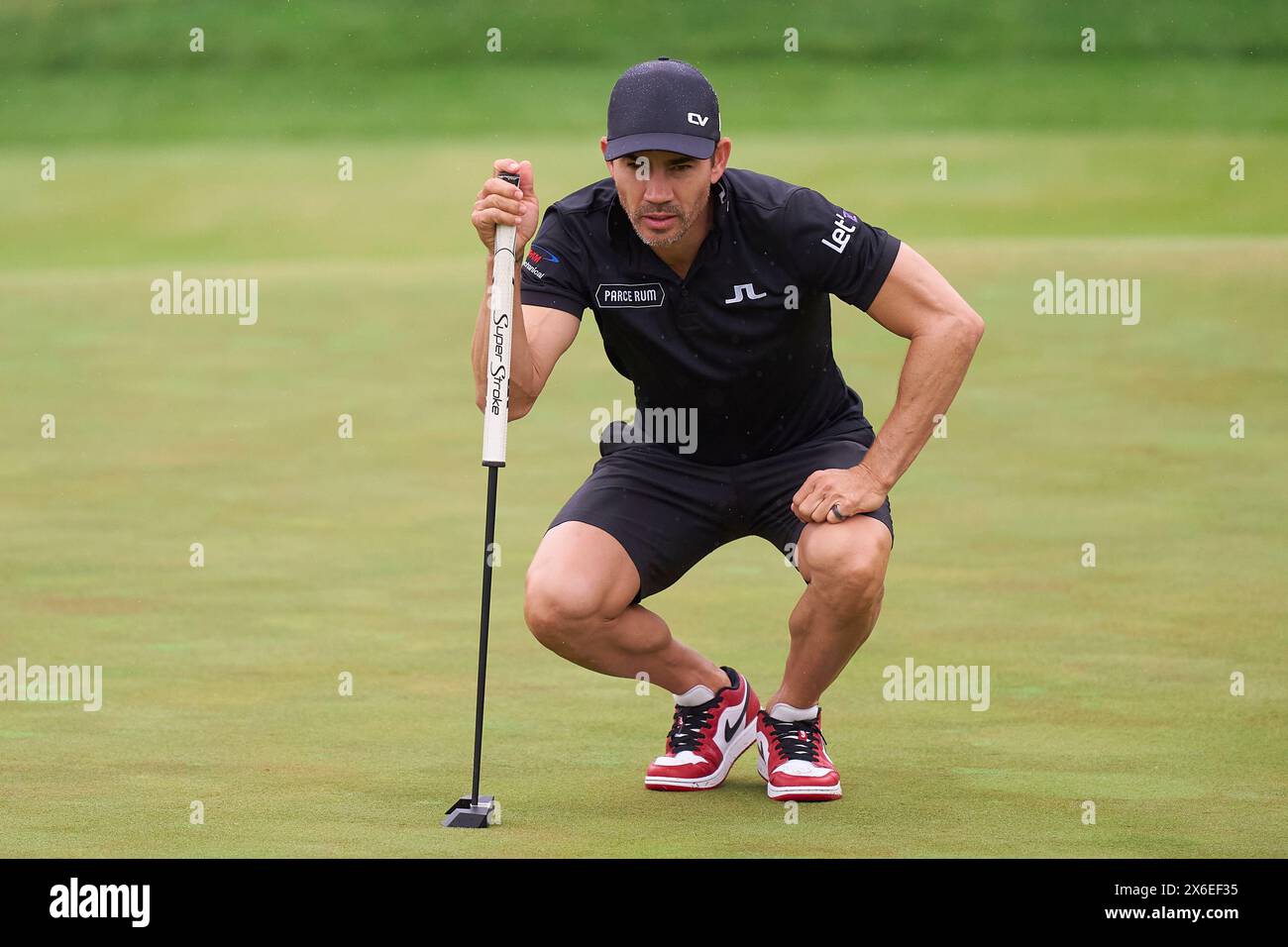 Camilo Villegas of Colombia in action during a practice round prior to the 2024 PGA Championship ...