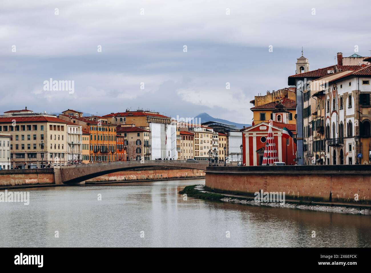 Embankments of the Arno River in the center of Pisa, in Tuscany ...