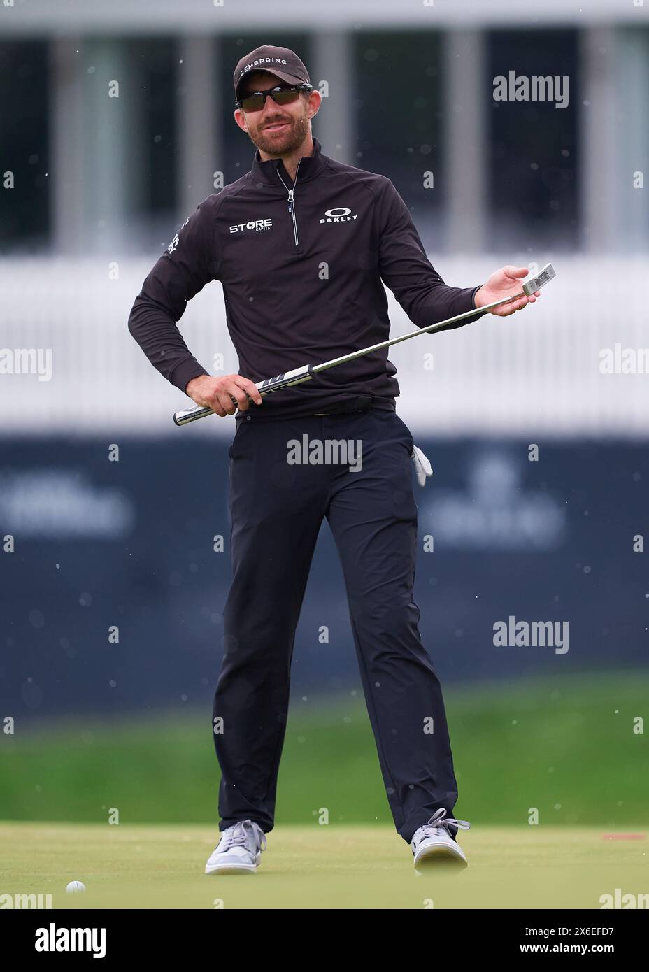 Patrick Rodgers of the United States in action during a practice round ...