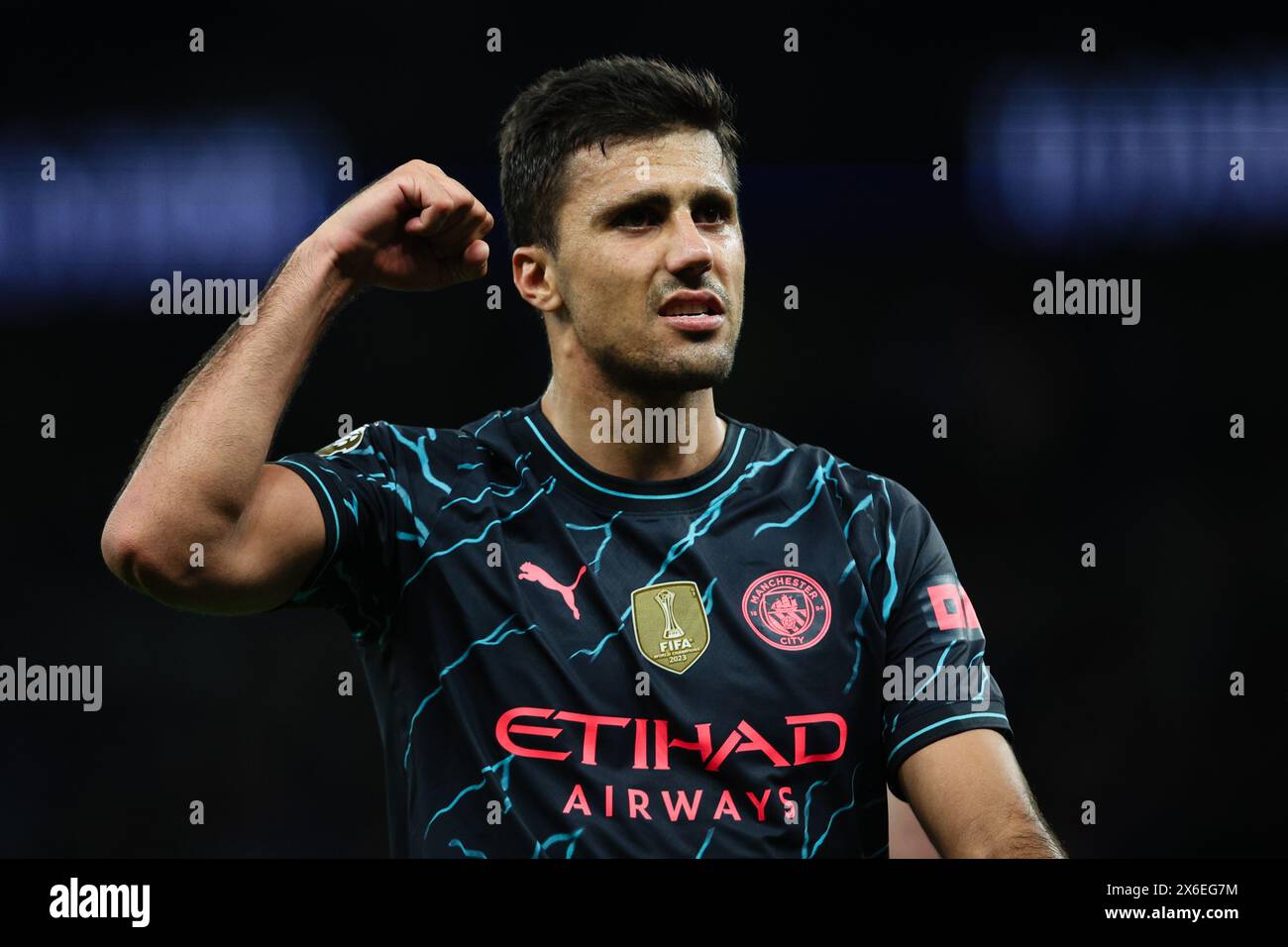 LONDON, UK - 14th May 2024: Rodrigo of Manchester City celebrates after ...