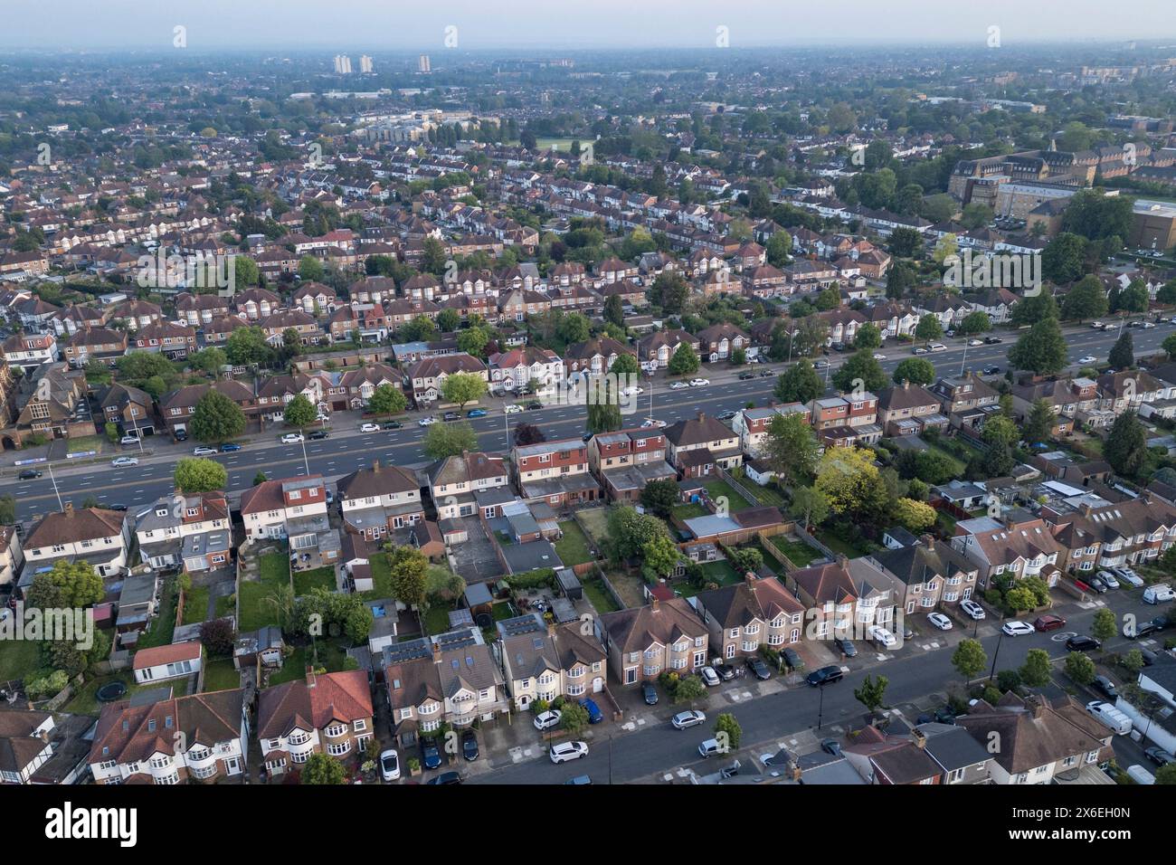 General aerial view of housing in Isleworth (TW7), London, UK Stock ...