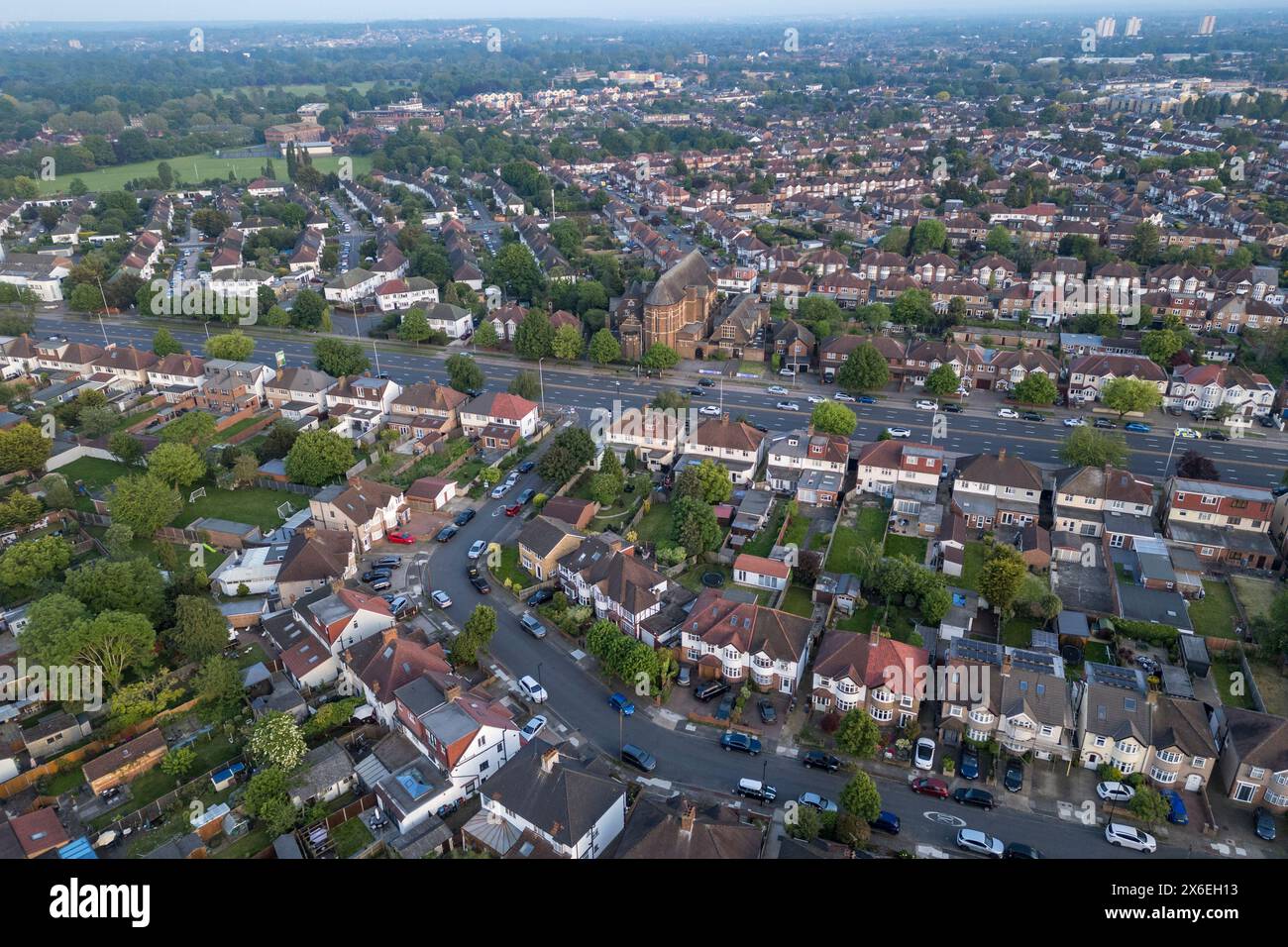 General aerial view of housing in Isleworth (TW7), London, UK Stock ...