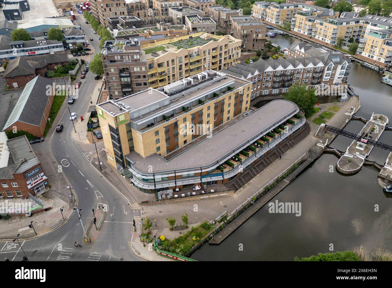 Aerial view of the Holiday Inn London, Brentford Lock, Brentford, UK ...