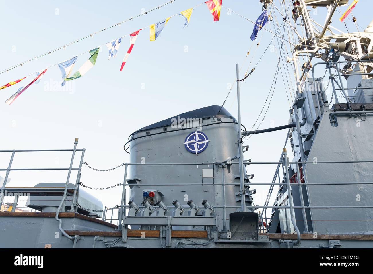 Klaipeda, Lithuania - August 11, 2023: A close-up view of a naval ships ...