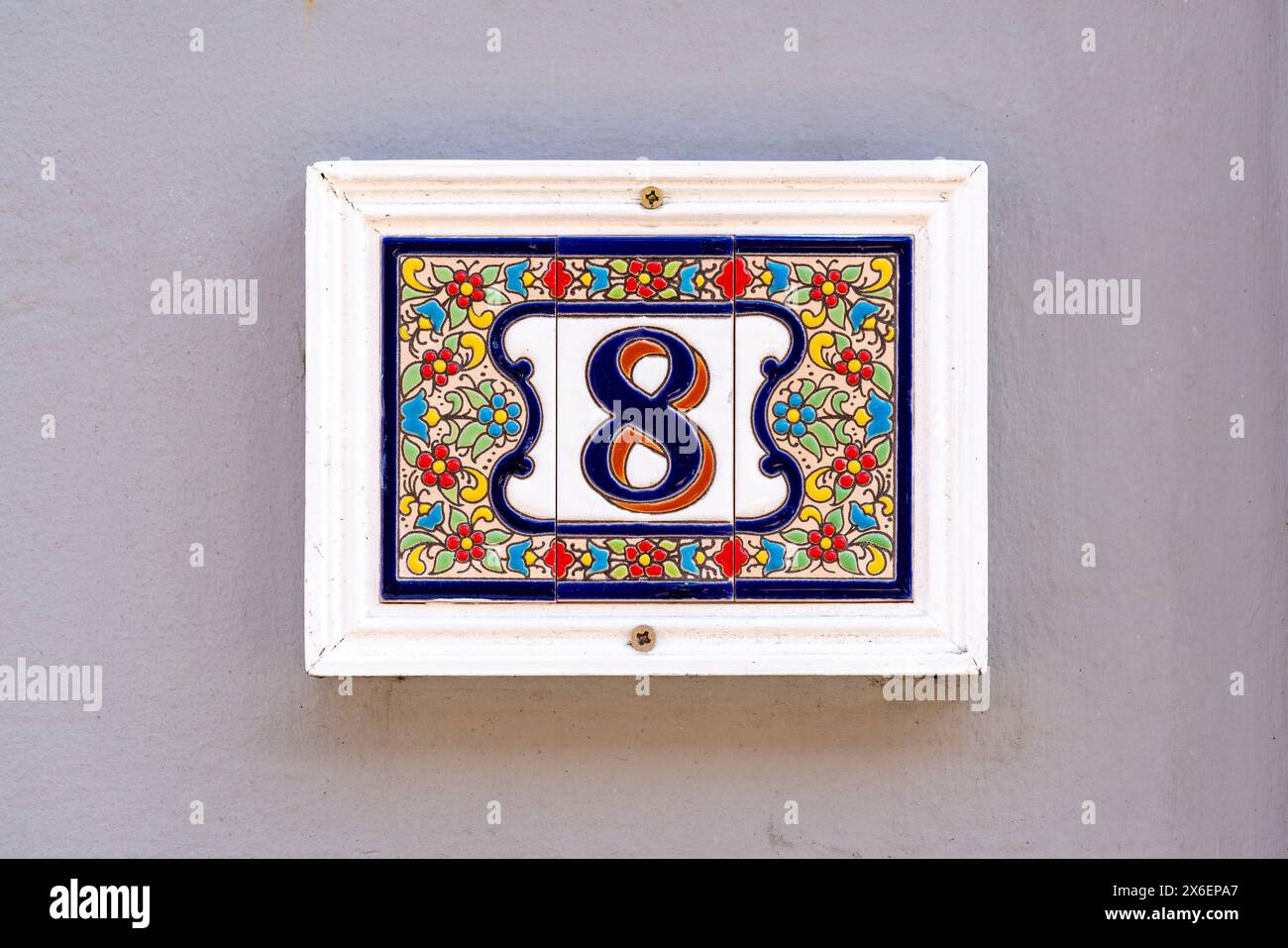Ornate floral ceramic number 8 panel Stock Photo - Alamy