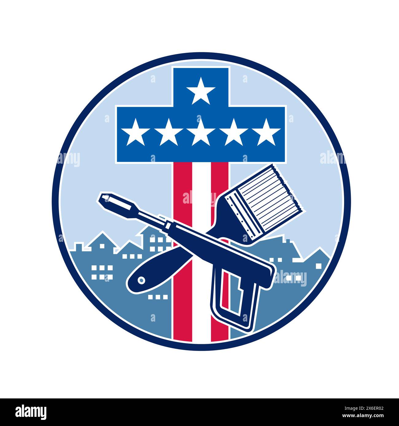 Retro style illustration of an American stars and stripes cross with ...