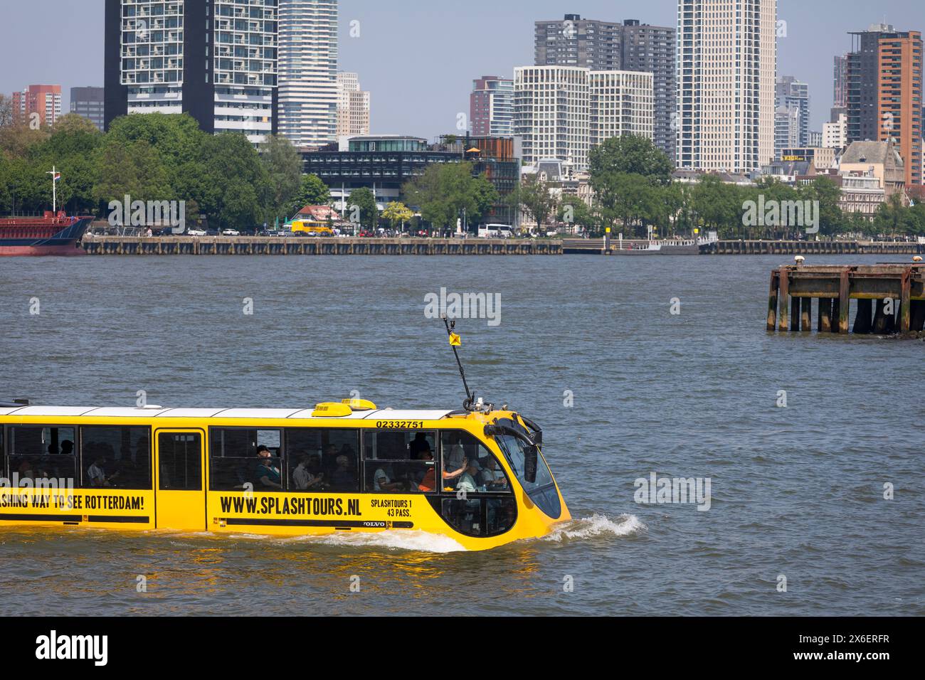 Amphibious bus sailing the harbor of Rotterdam during a trip in the ...