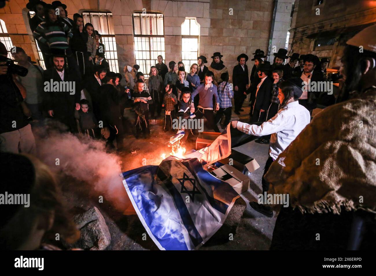 Jerusalem, Israel. 14th May, 2024. Ultra-Orthodox Jewish protesters ...
