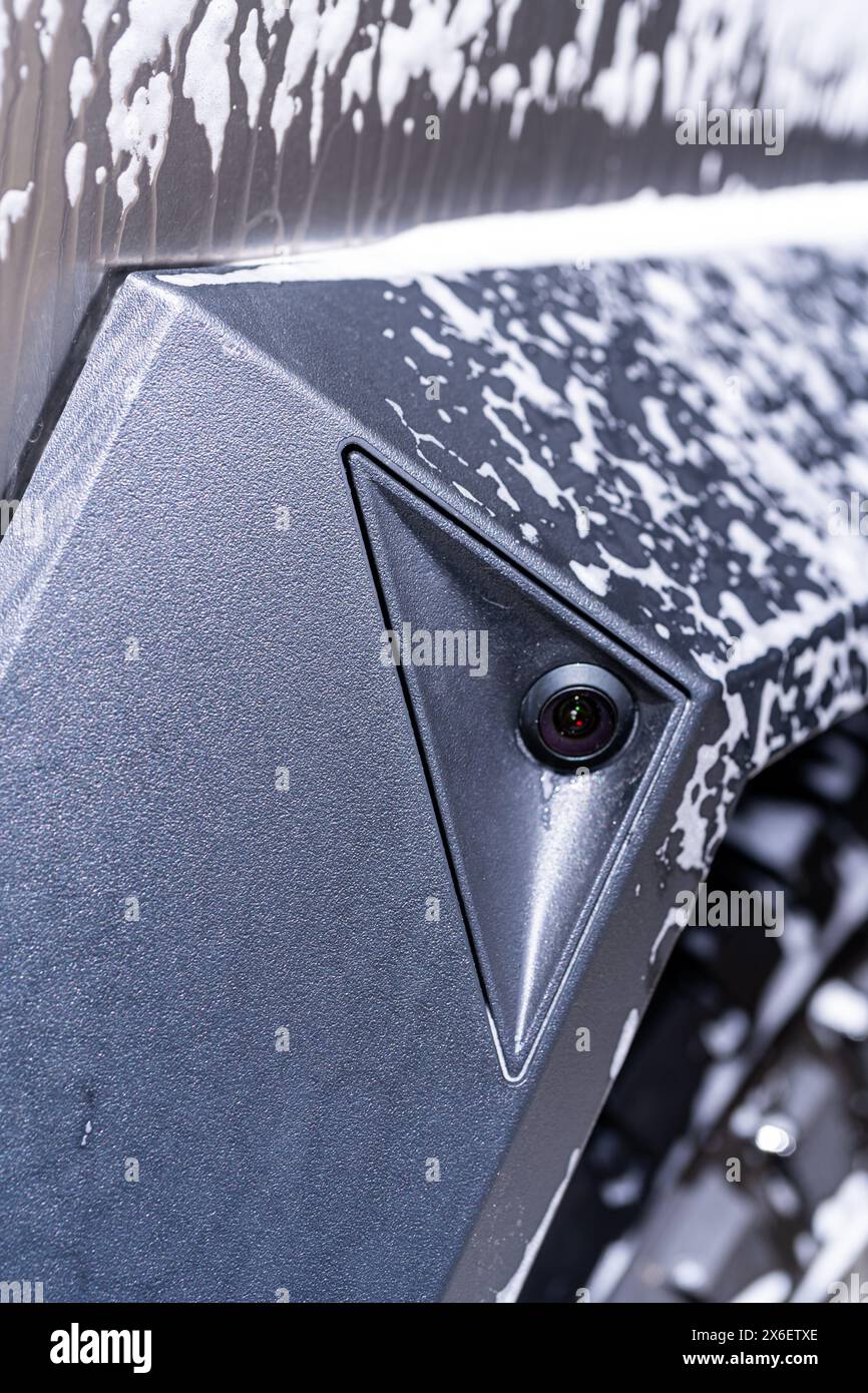 Close-Up of Tesla Cybertruck Side Camera During Wash Stock Photo - Alamy